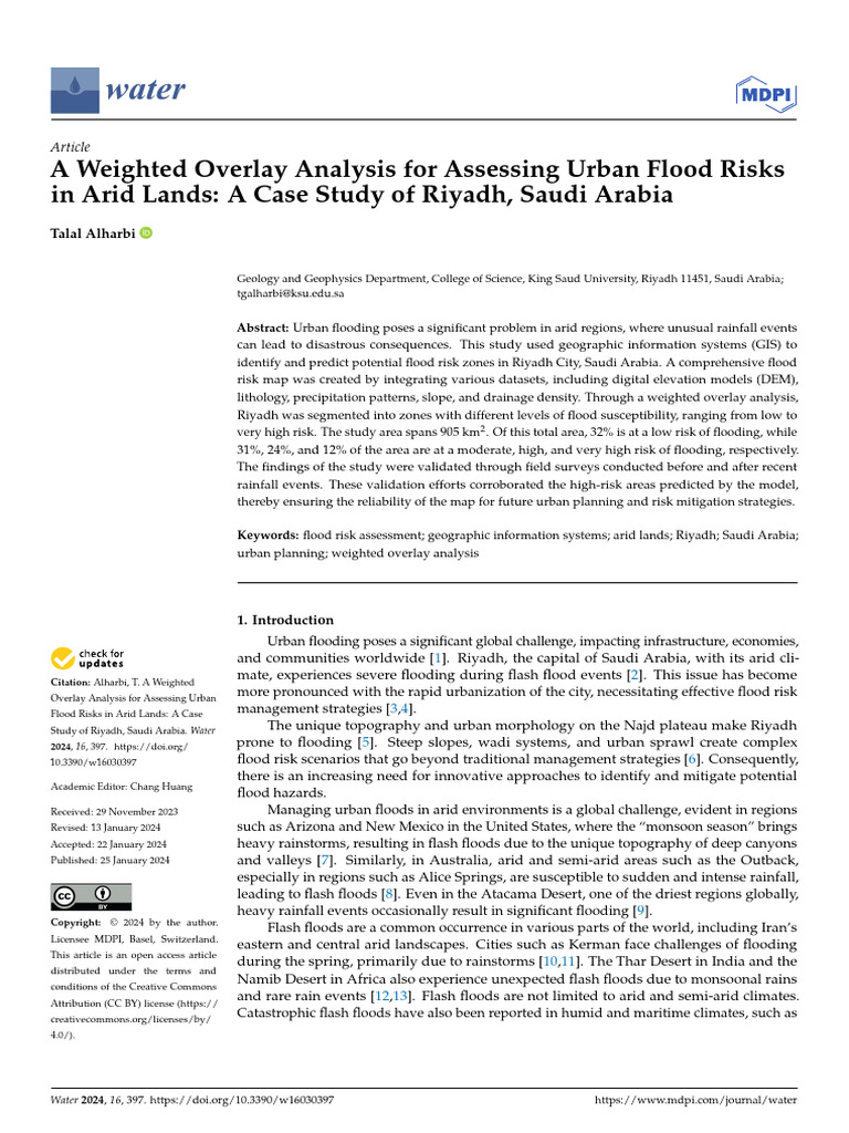 A Weighted Overlay Analysis For Assessing Urban Flood Risks in Arid ...