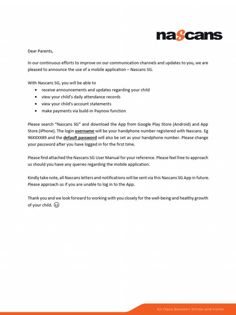 Letter To Parent-Nascans SG APP | PDF