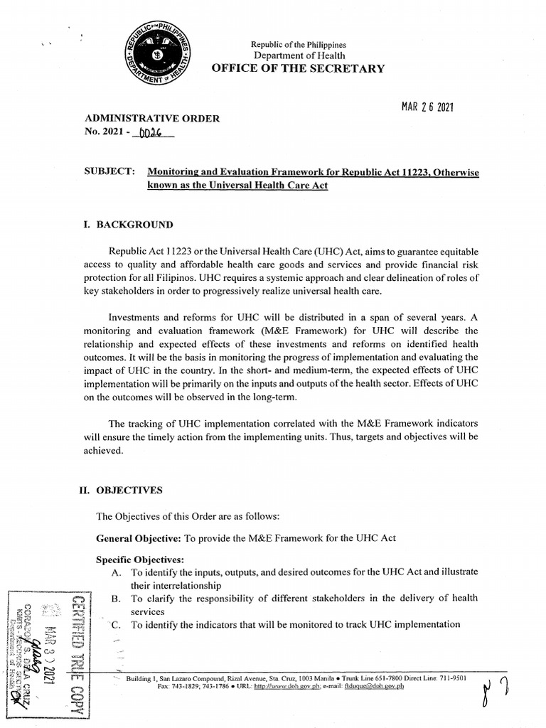 DOH Administrative Order No 2021 0026 | PDF | Universal Health Care | Monitoring And Evaluation