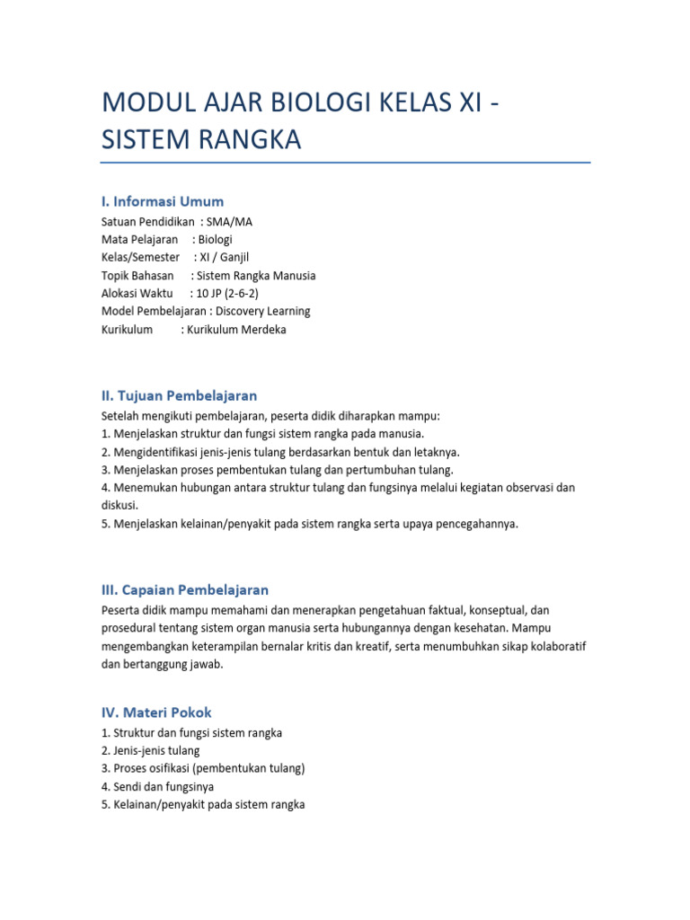 Modul Ajar Sistem Rangka Kurikulum Merdeka | PDF