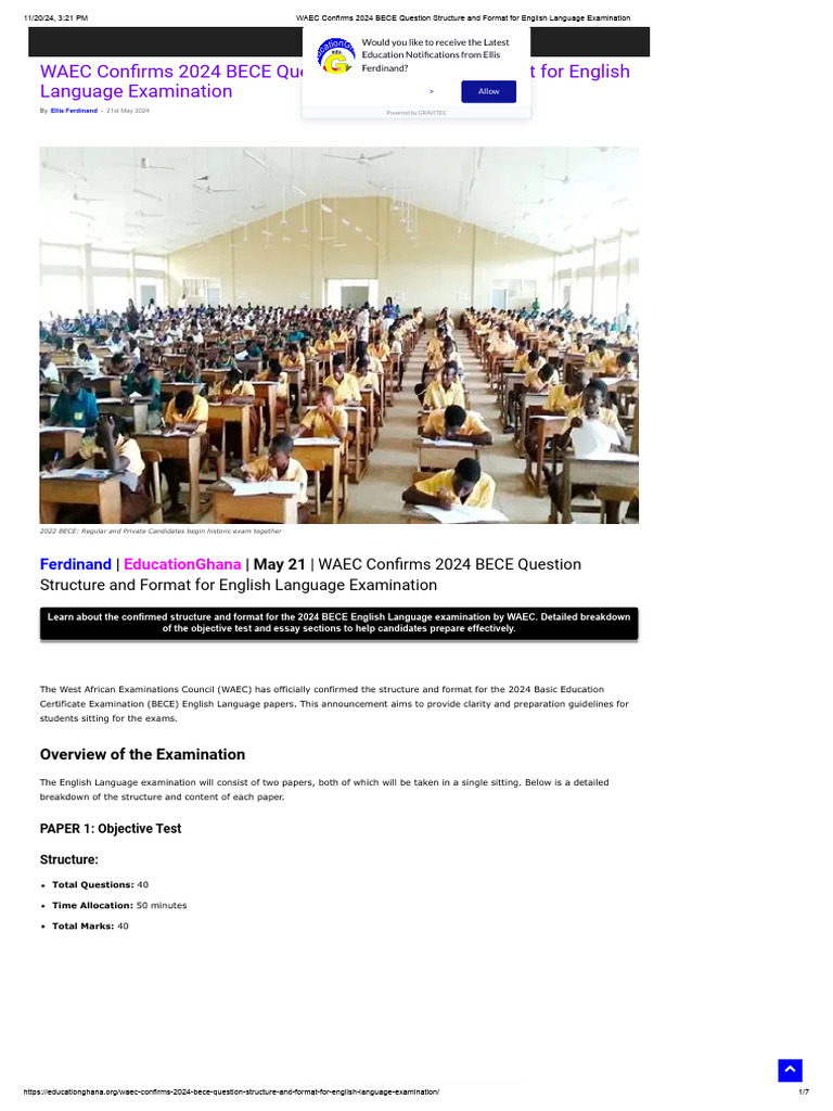 WAEC Confirms 2024 BECE Question Structure and Format For English ...