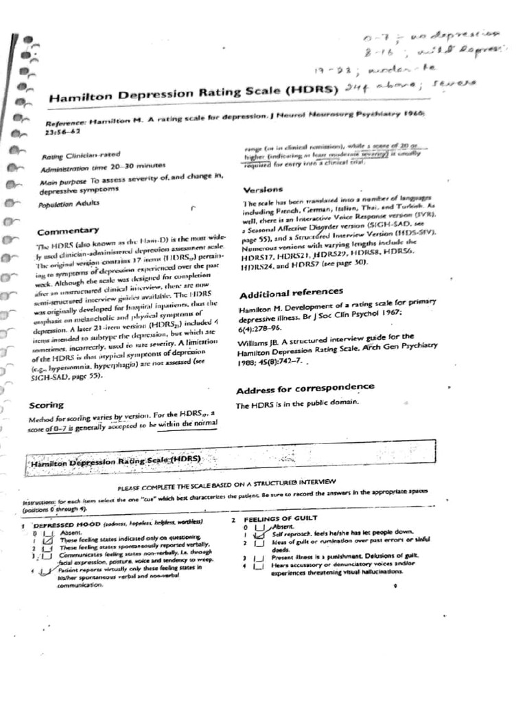 HAM-D Assessment | PDF