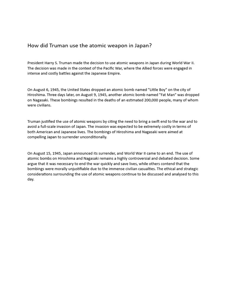 How Did Truman Use The Atomic Weapon in Japan | PDF
