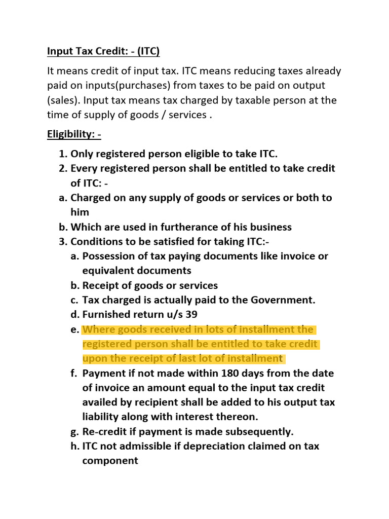 Input Tax Credit | PDF