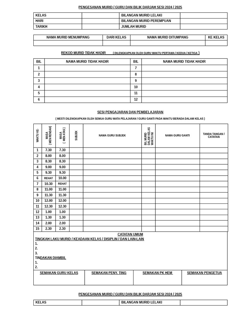 Borang Kawalan Kelas | PDF