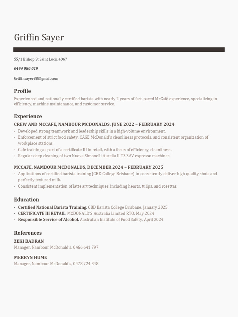 Sayer Griffin Resume Barista | PDF
