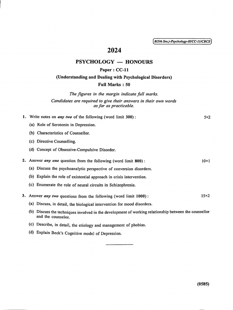 Cu Psychology Sem 5 Cbcs | PDF