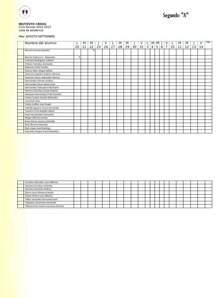 Instituto Crisol Listas de Asistencia | PDF