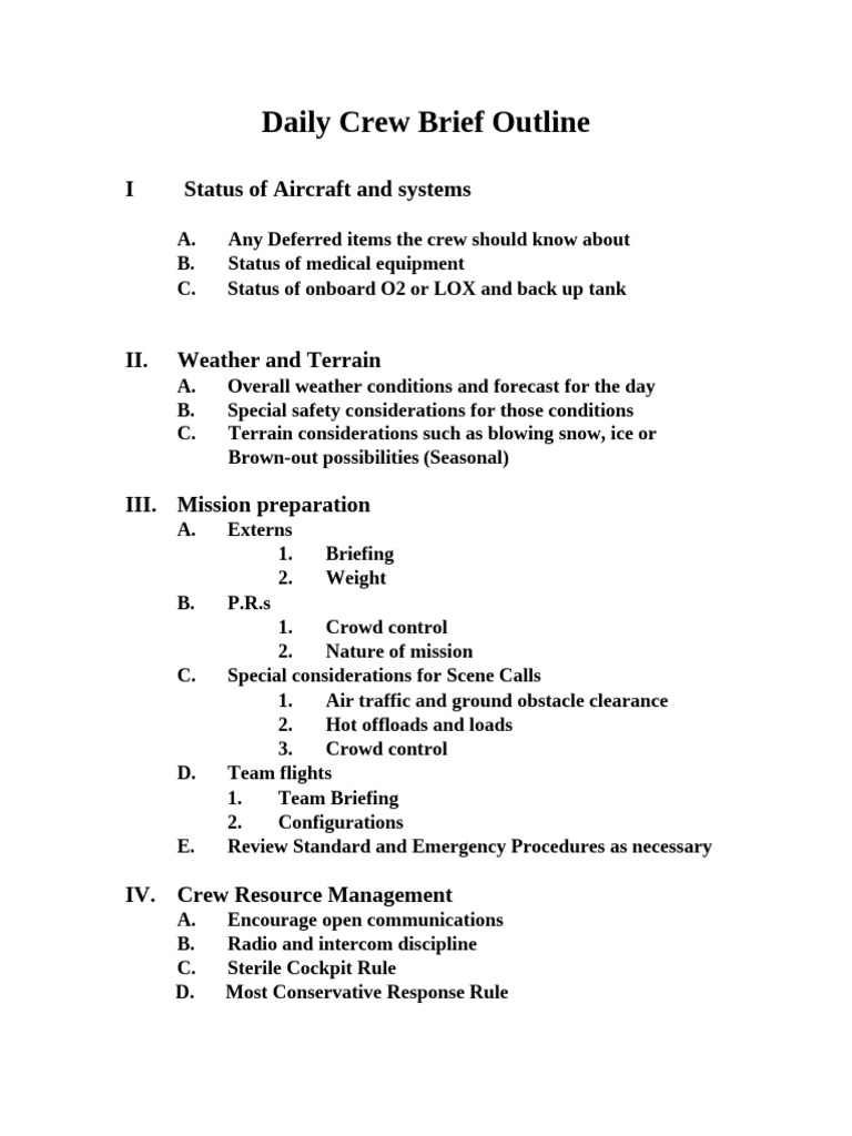 Daily Crew Briefing Checklist | PDF