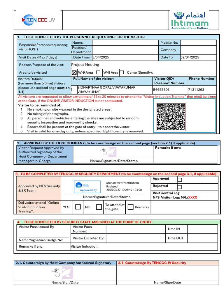 1714-Qcon-NFS Project Visitor Request Form | PDF | Government And ...