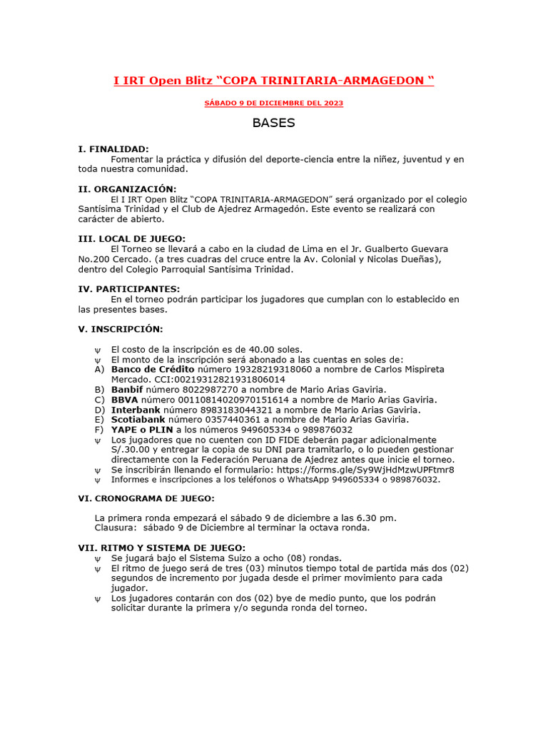 Bases Blitz Trinidad-Armagedon | PDF | Deportes | Ajedrez