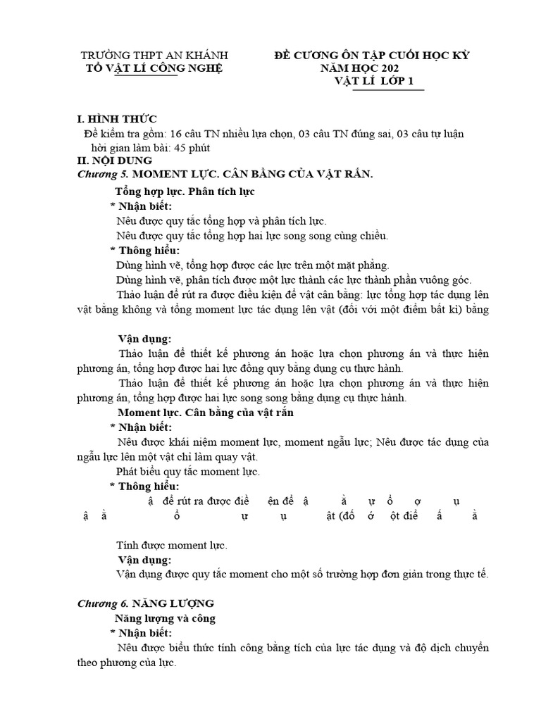 Vat Li 10 - de Cuong Cuoi HK2 (NH 24-25) | PDF