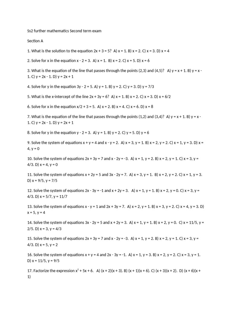 Ss2 Further Mat Second Term Exam | PDF | Mathematical Concepts | Mathematical Objects