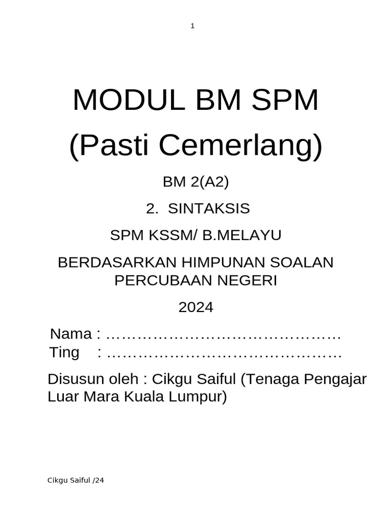 B. BM2 (A2) - Sintaksis | PDF