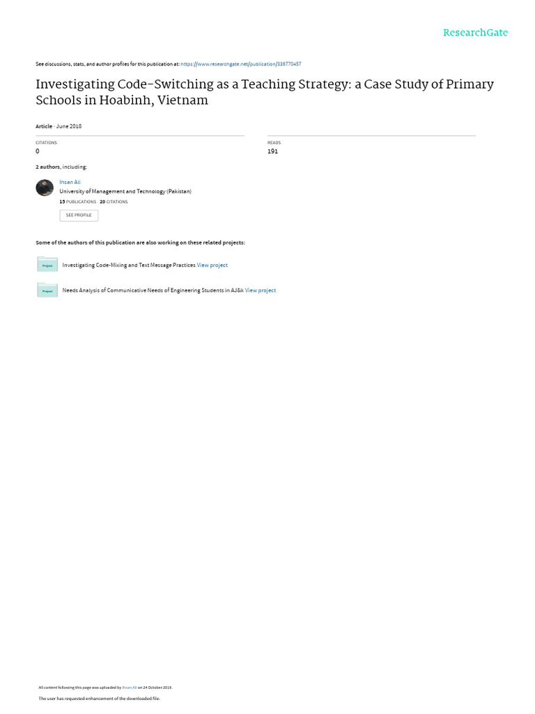 Investigating Code-Switching As A Teaching Strategy A Case Study of Primary | PDF | English As A ...