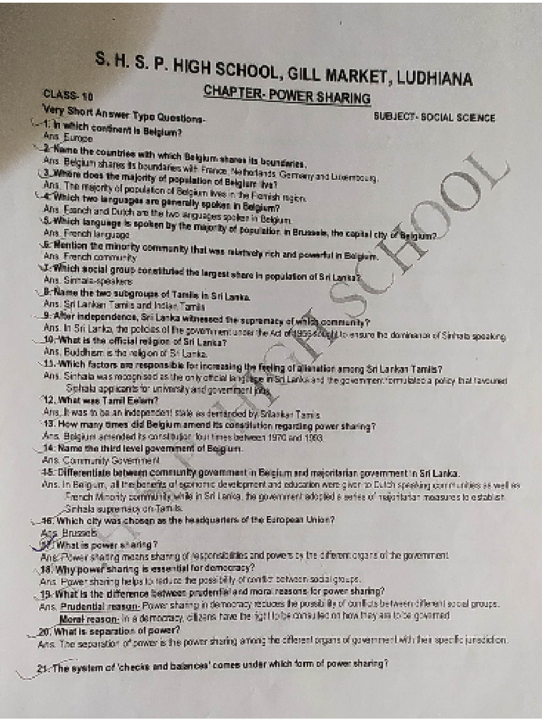 Power Sharing Question Answer | PDF