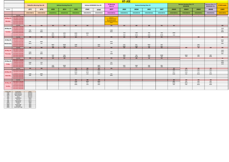 IIT JEE Time Table - 19 May To 25 May 2025 | PDF