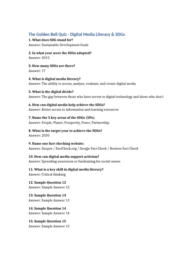 Golden Bell Quiz Digital Literacy SDGs | PDF | Public Sphere | Human ...