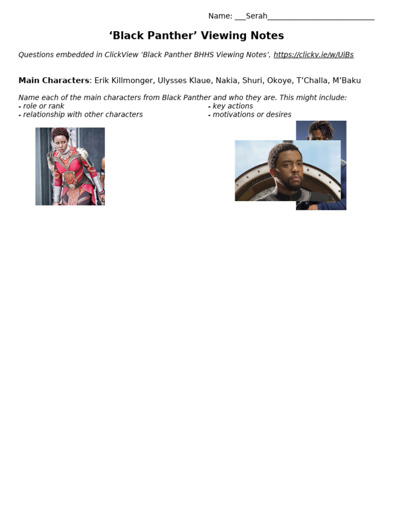 1.1 Black Panther Viewing Notes | PDF