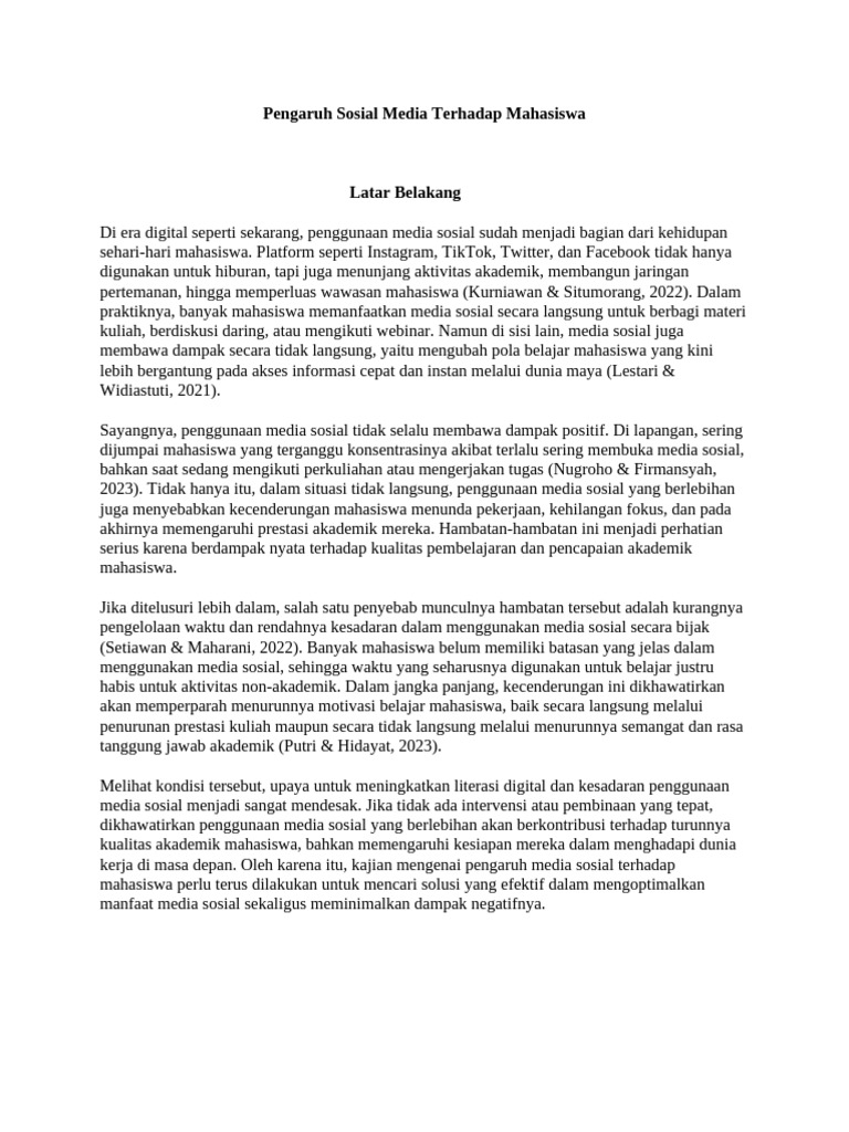 Pengaruh Media Sosial Terhadap Mahasiswa - Alvito Dianova - A14.2024.04458 | PDF