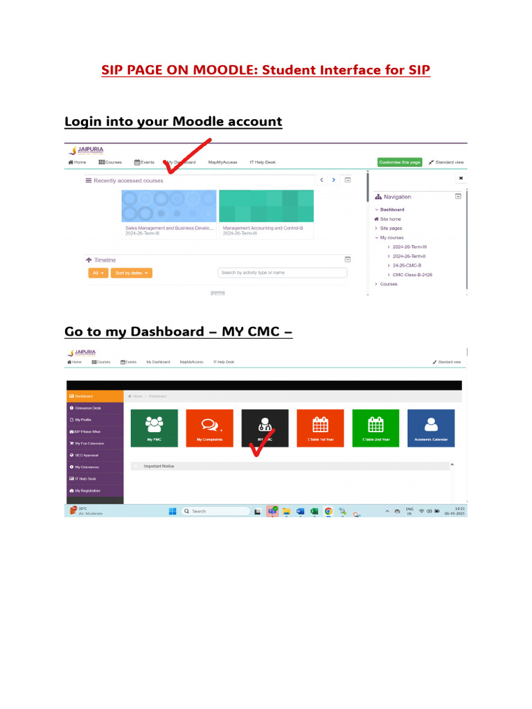 Step by Step Guide Student SIP Page on Moodle.docx | PDF