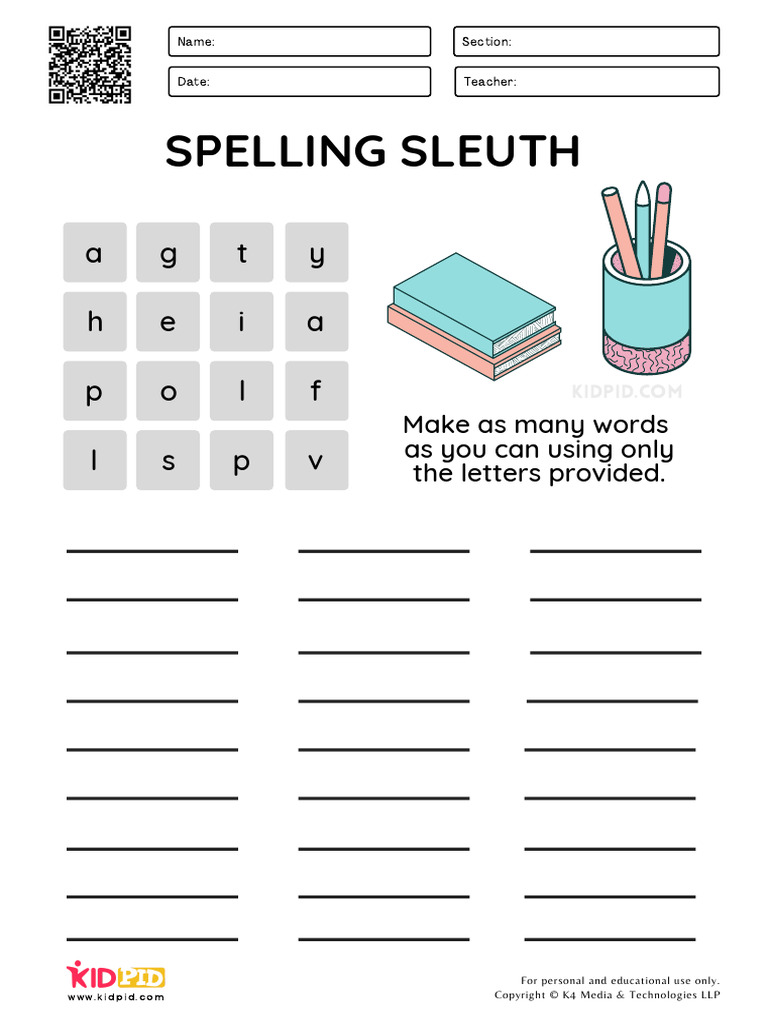 Sleuth Spelling Activity Printable Worksheets | PDF