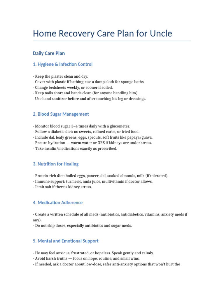Uncle Home Care Recovery Plan | PDF