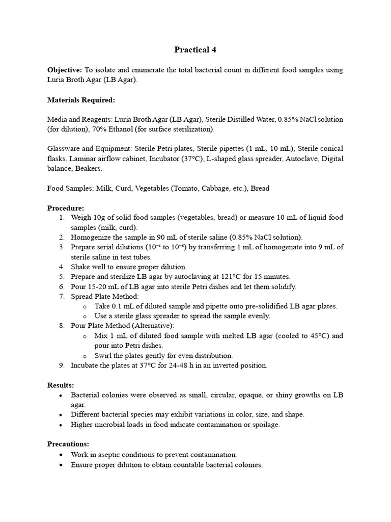 Bacterial Contamination in Food Samples | PDF | Agar | Sterilization ...