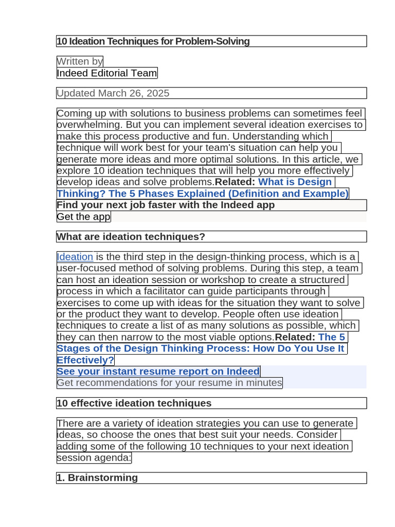 10 Ideation Techniques For Problem | PDF | Brainstorming | Design Thinking