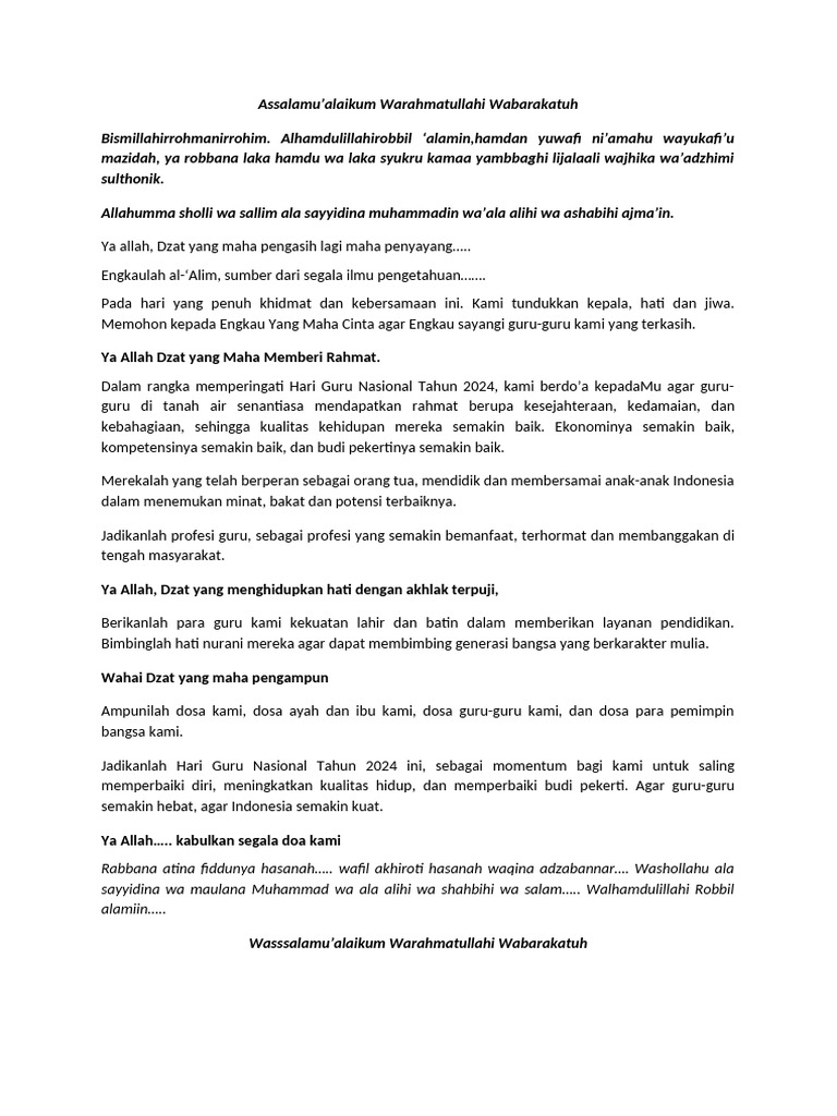 Doa Hari Guru Nasional 2024 | PDF