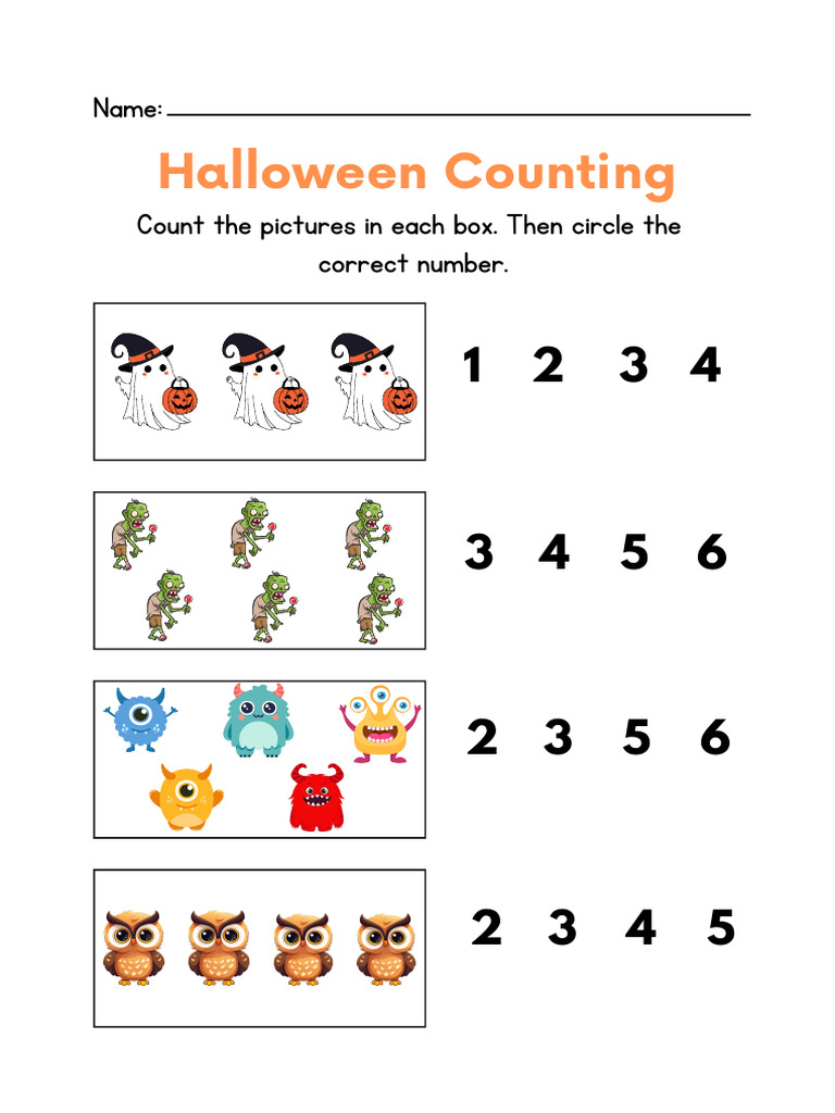 Colorful Illustrative Halloween Counting Mathematics Worksheet | PDF