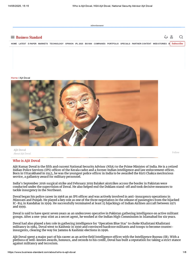 Who Is Ajit Doval, NSA Ajit Doval, National Security Advisor Ajit Doval | PDF | Government Of ...