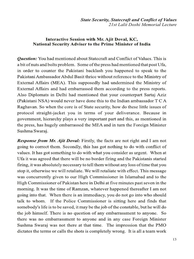 Interactive Session With MR Ajit Doval | PDF