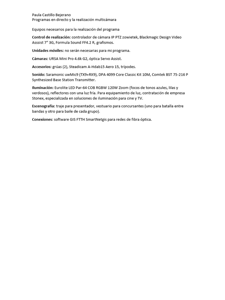 Equipos Necesarios para La Realización Del Programa | PDF