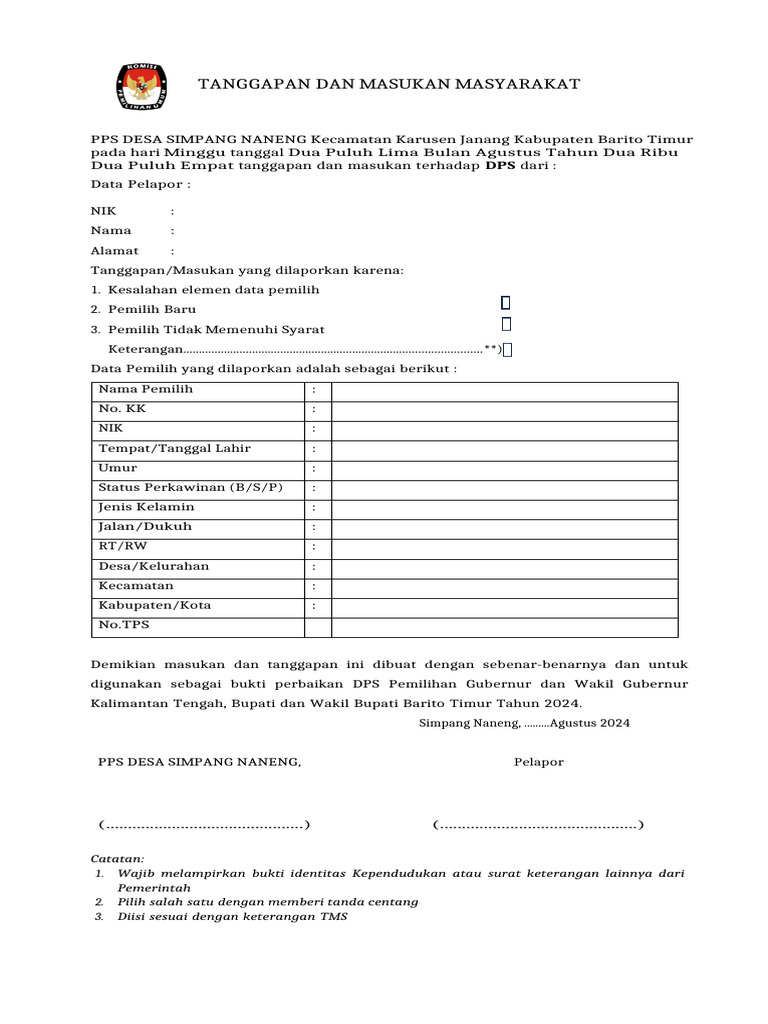 FORMULIR TANGGAPAN MASYARAKAT | PDF
