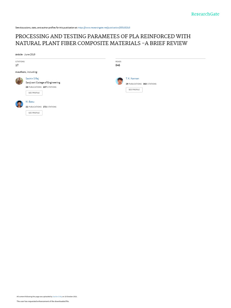 Processing and Testing Parametes of Pla Reinforced With Natural Plant ...