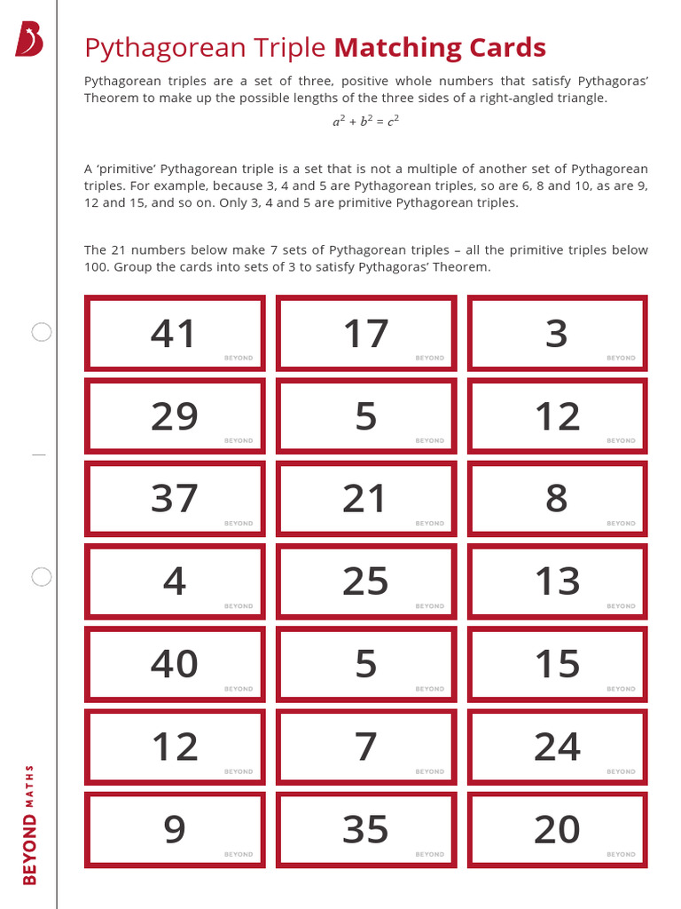 Pythagorean Triple Matching Cards | PDF