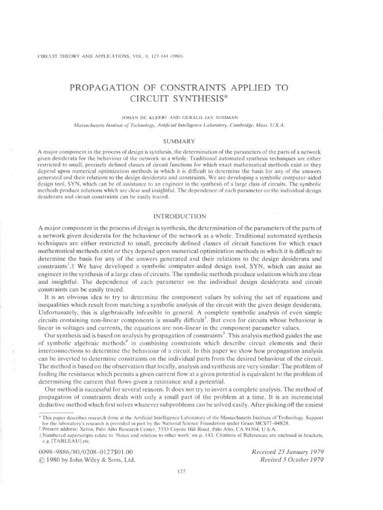 Circuit Synthesis via Constraint Propagation | PDF | Electrical Network ...