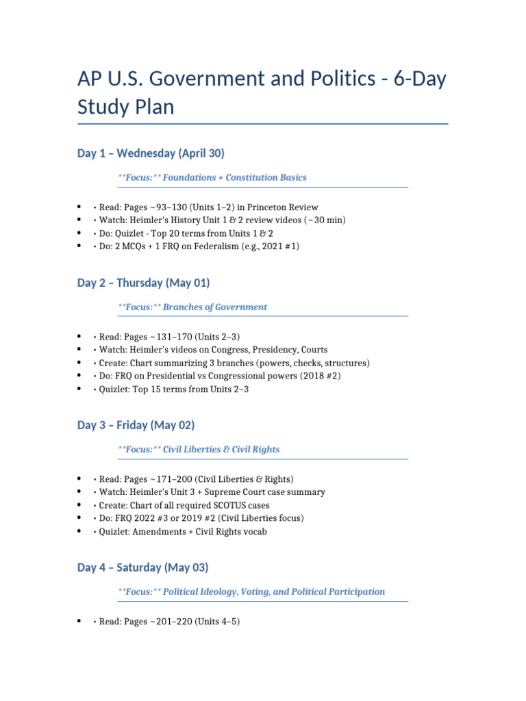 AP Gov Study Plan | PDF