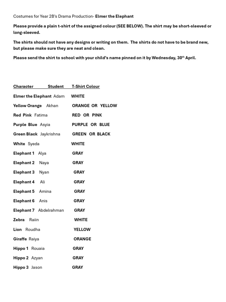Year 2B Elmer Costume Instructions | PDF
