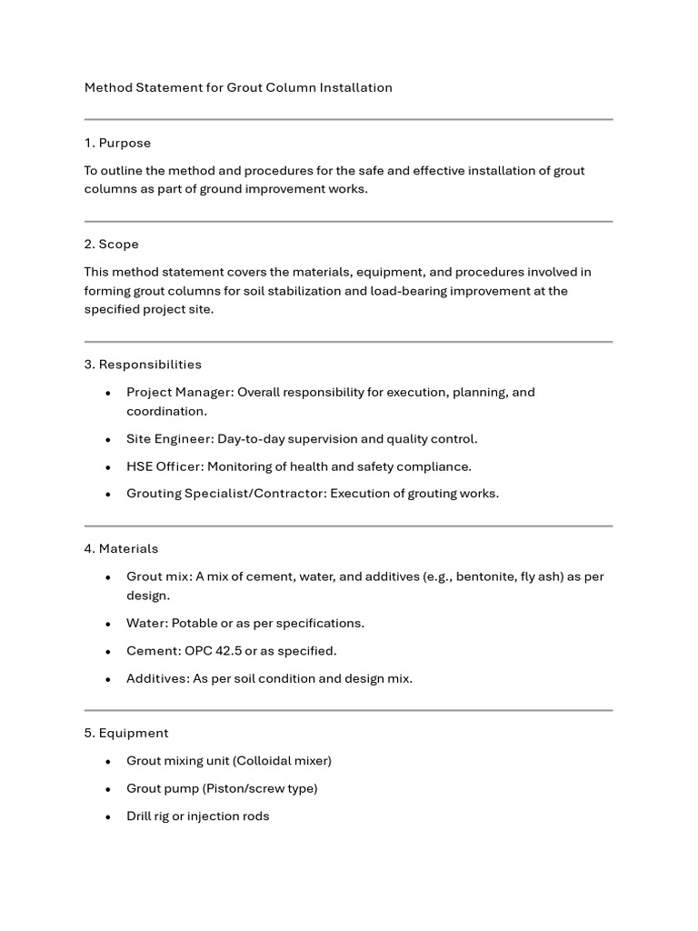 Grout Column Installation Method Statement | PDF | Pump