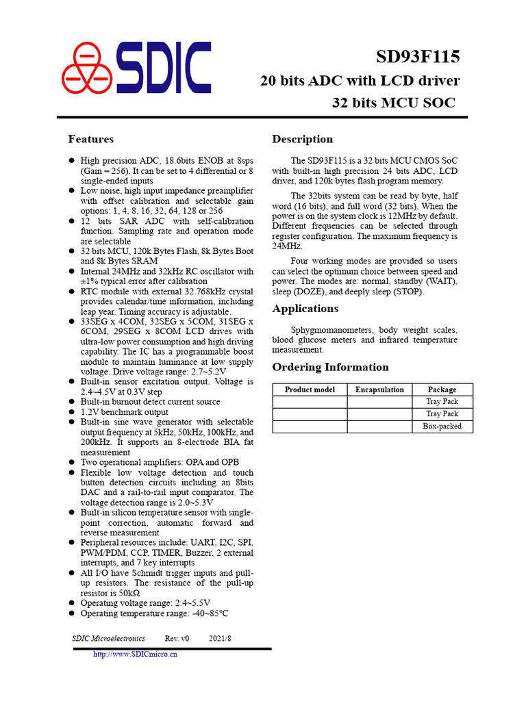 32-bit MCU SoC with ADC & LCD Driver | PDF | Analog To Digital ...