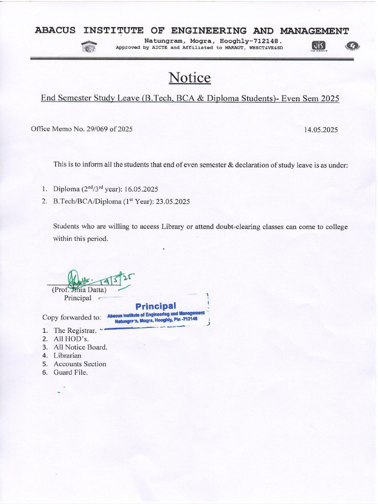 Study Leave End Semester 2025 | PDF