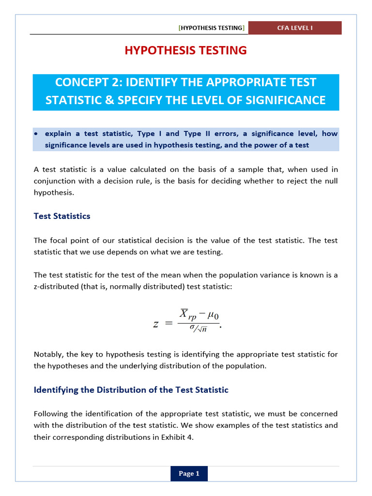 Hypothesis Testing Concept 2 Note Pdf Type I And Type Ii Errors Statistical Significance
