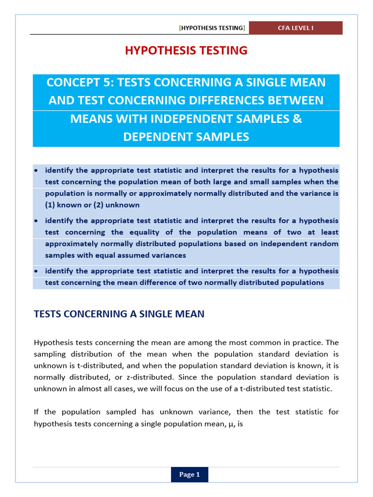 Hypothesis Testing Concept 5 Note | PDF | Normal Distribution | Variance