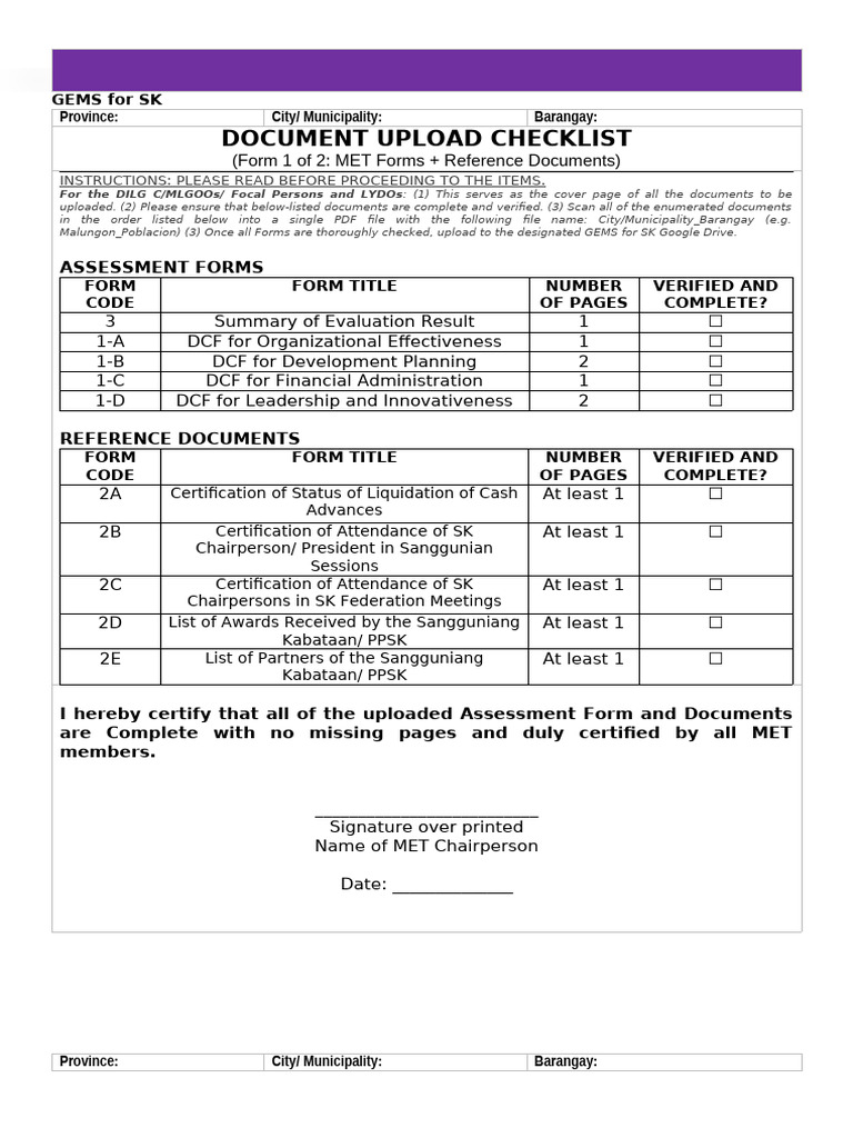 Form 5 A Document Upload Checklist SK Councils 2025 | PDF
