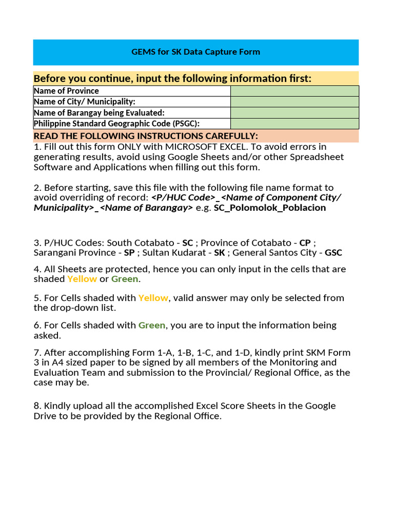 Form 1a 1d Gems For SK v0 2025 | PDF | Microsoft Excel | Business Software