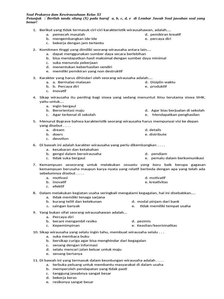 4 Agus Soal PAS Ganjil Produk Kreatif Dan KWH Kelas XI BDP | PDF
