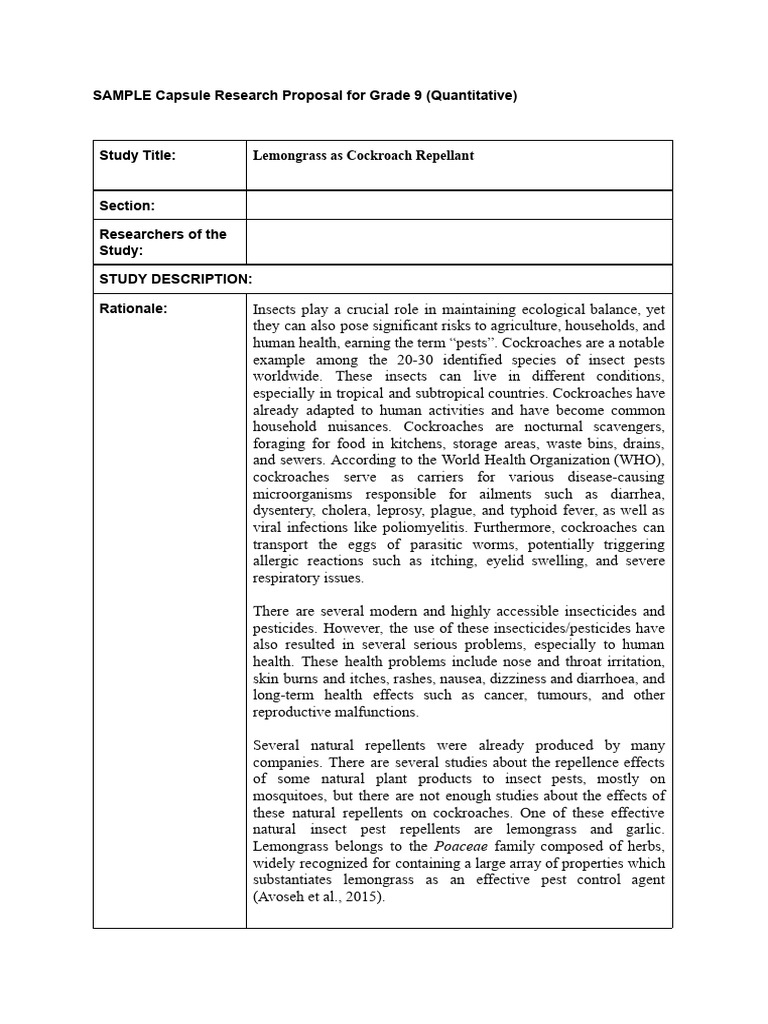 SAMPLE-Capsule Research Proposal For Grade 9 - Quantitative | PDF ...