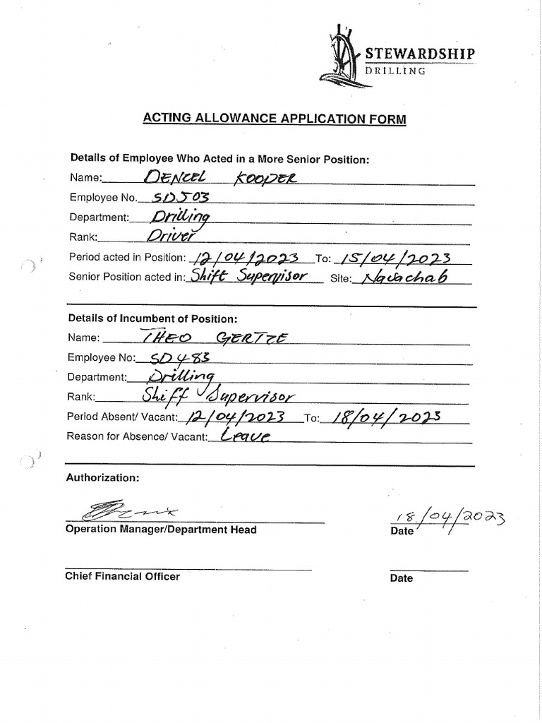 Denzel Kooper Acting Allowance | PDF